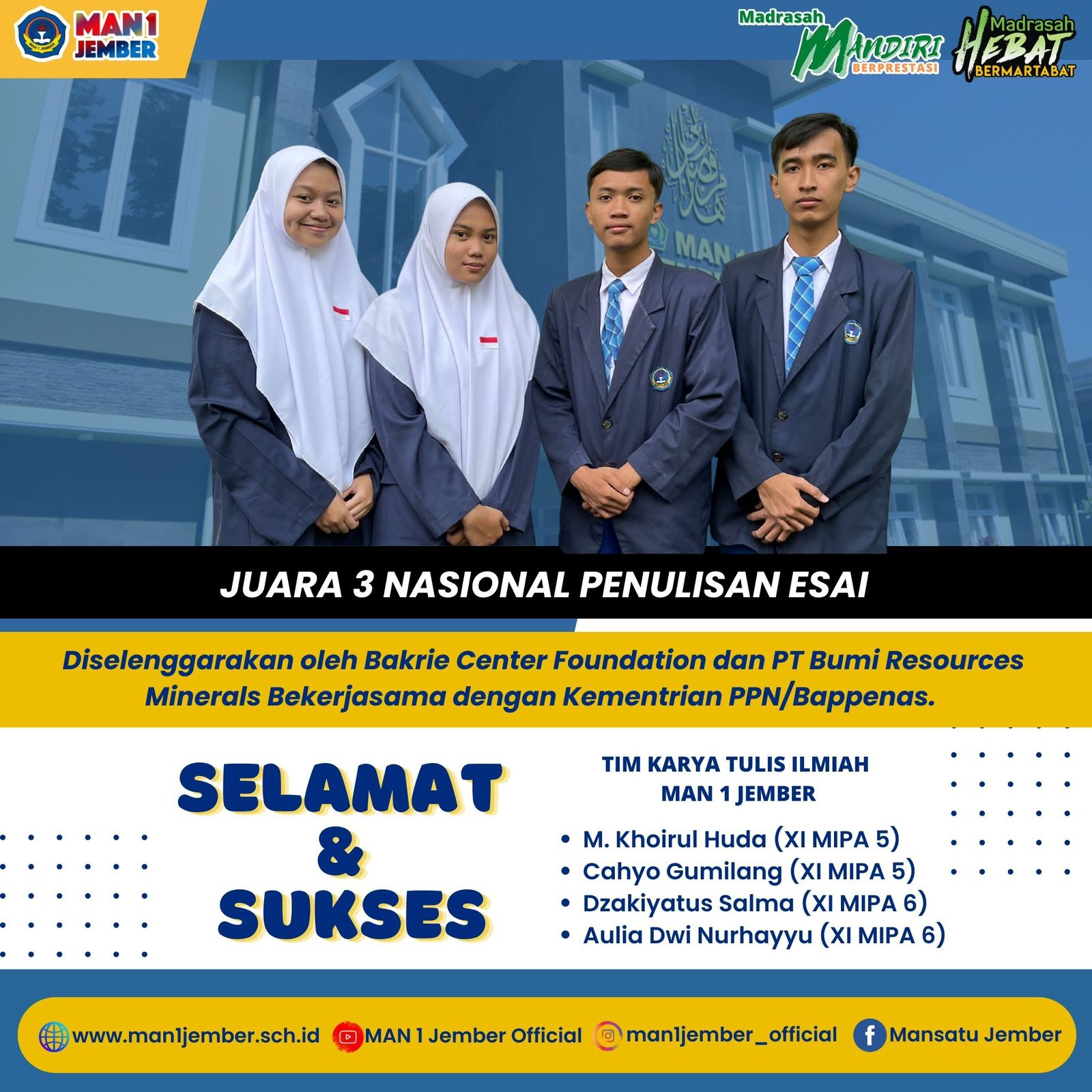 Peraih Juara 3 Nasional Penulisan Esai yang diselenggarakan oleh Bakrie ...